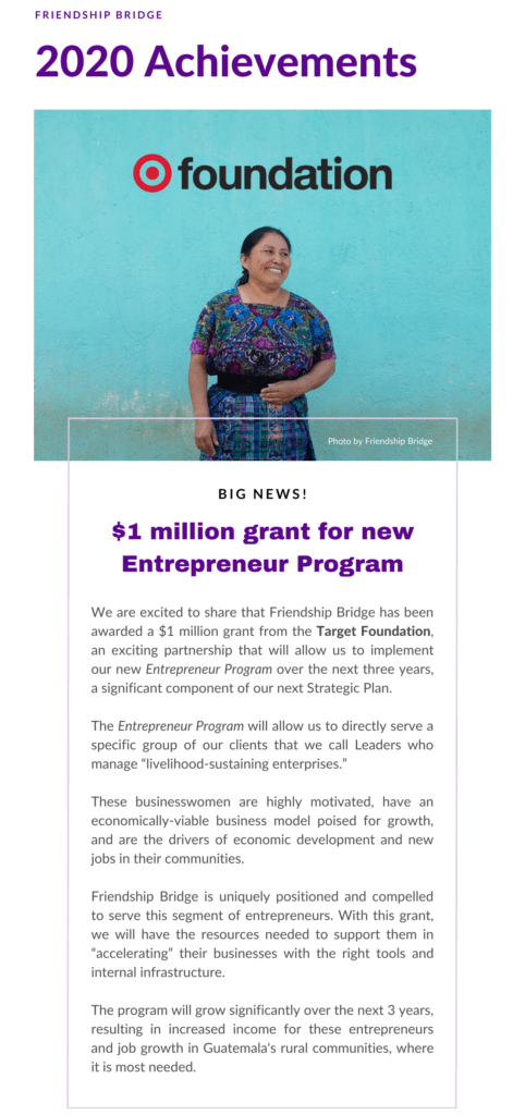 2020 Achievements - Friendship Bridge